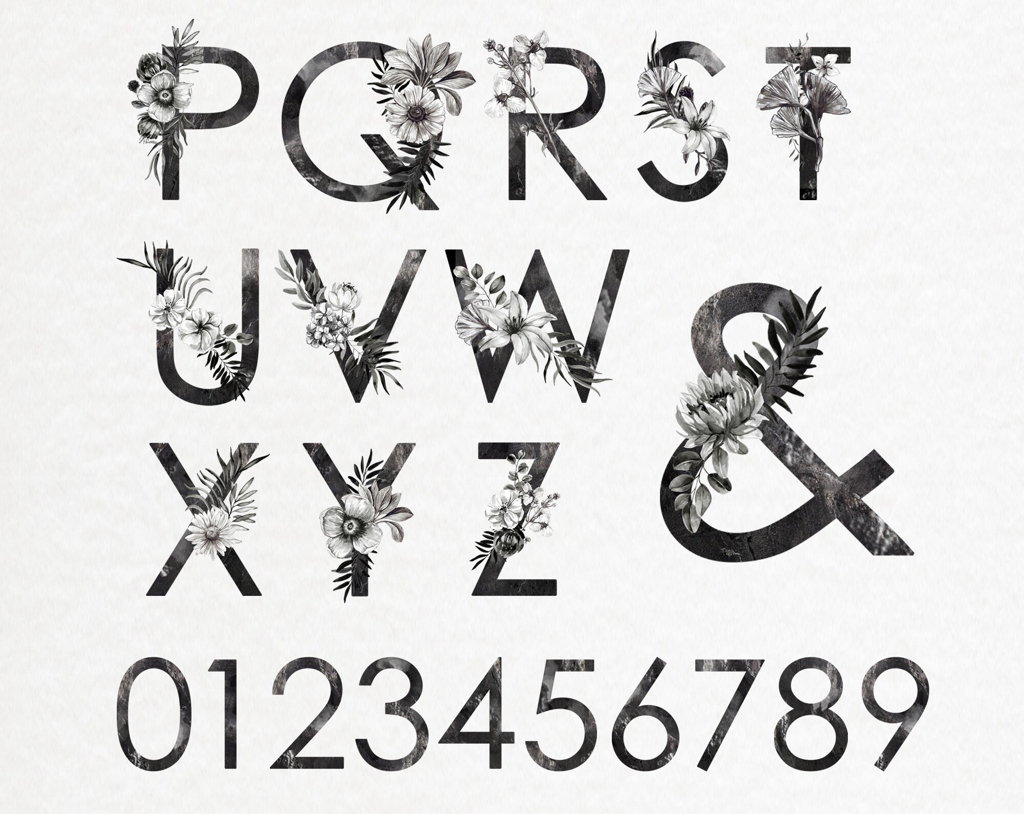 Black and White Watercolor Clipart Alphabet Moonlight - Etsy