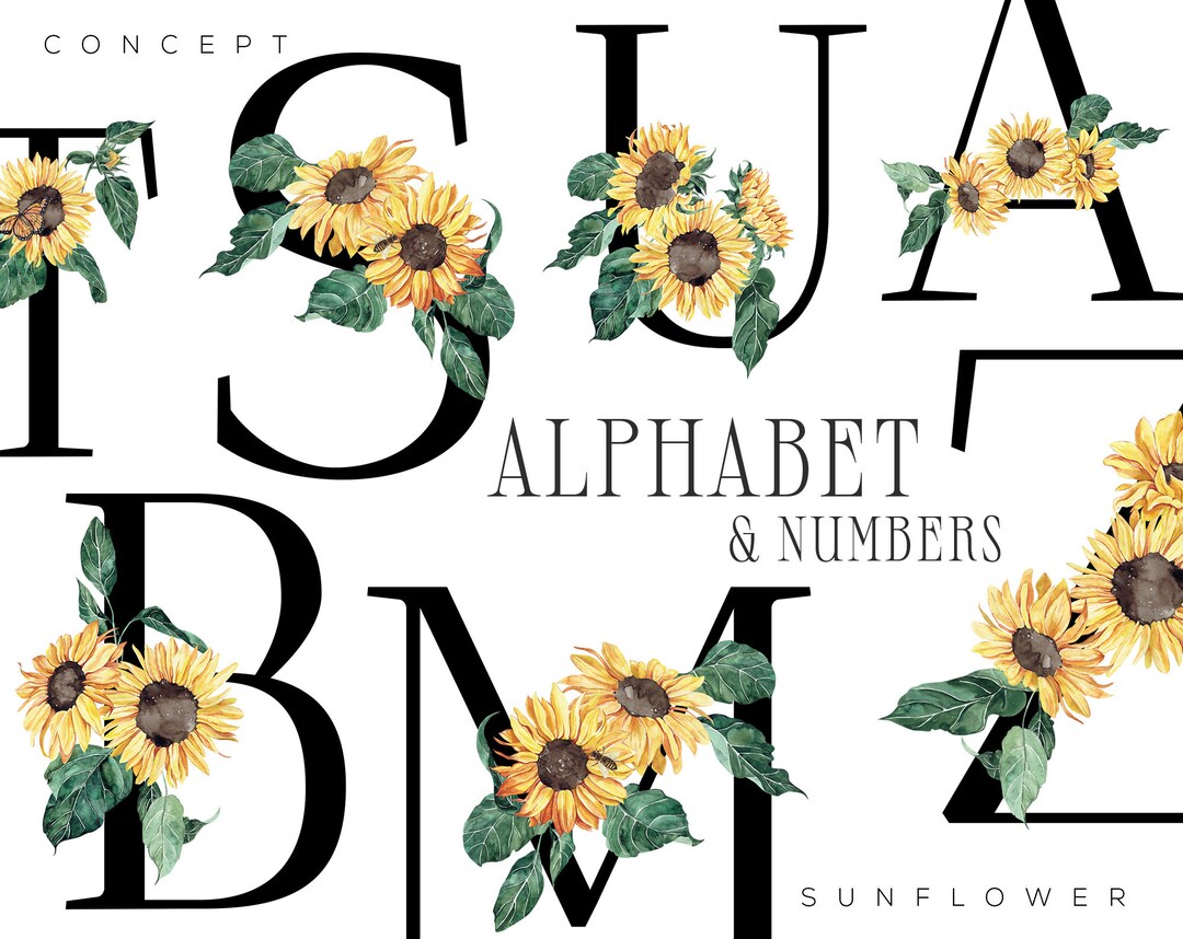 Concept: Sunflower Watercolor Alphabet Clipart, Sunflower Wedding ...