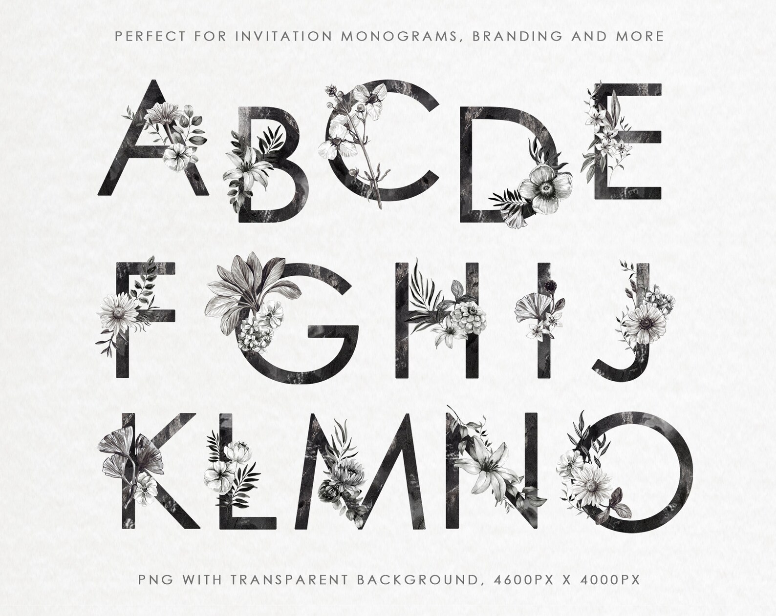 Black and White Watercolor Clipart Alphabet Moonlight - Etsy