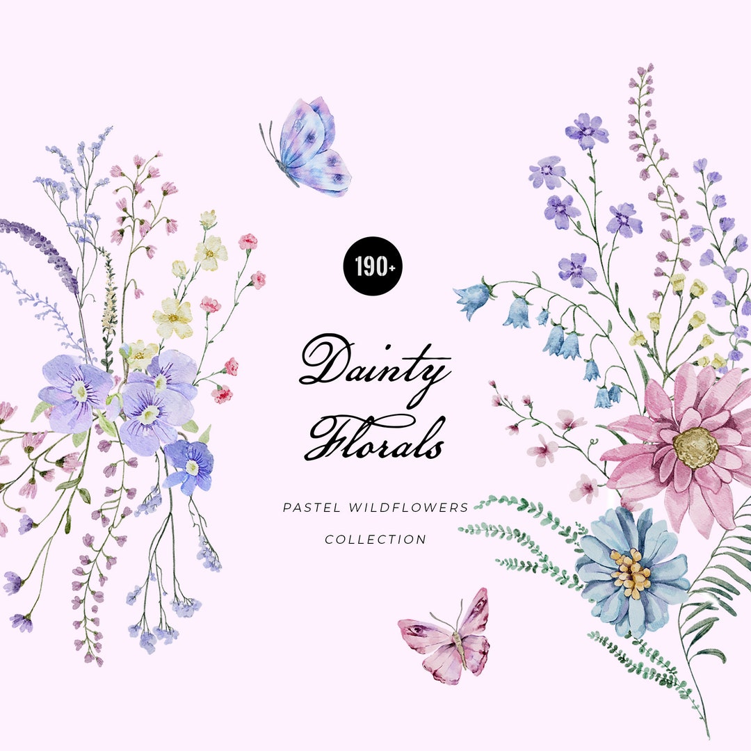 Watercolor Dainty Florals Wildflower Floral Clipart, Delicate ...
