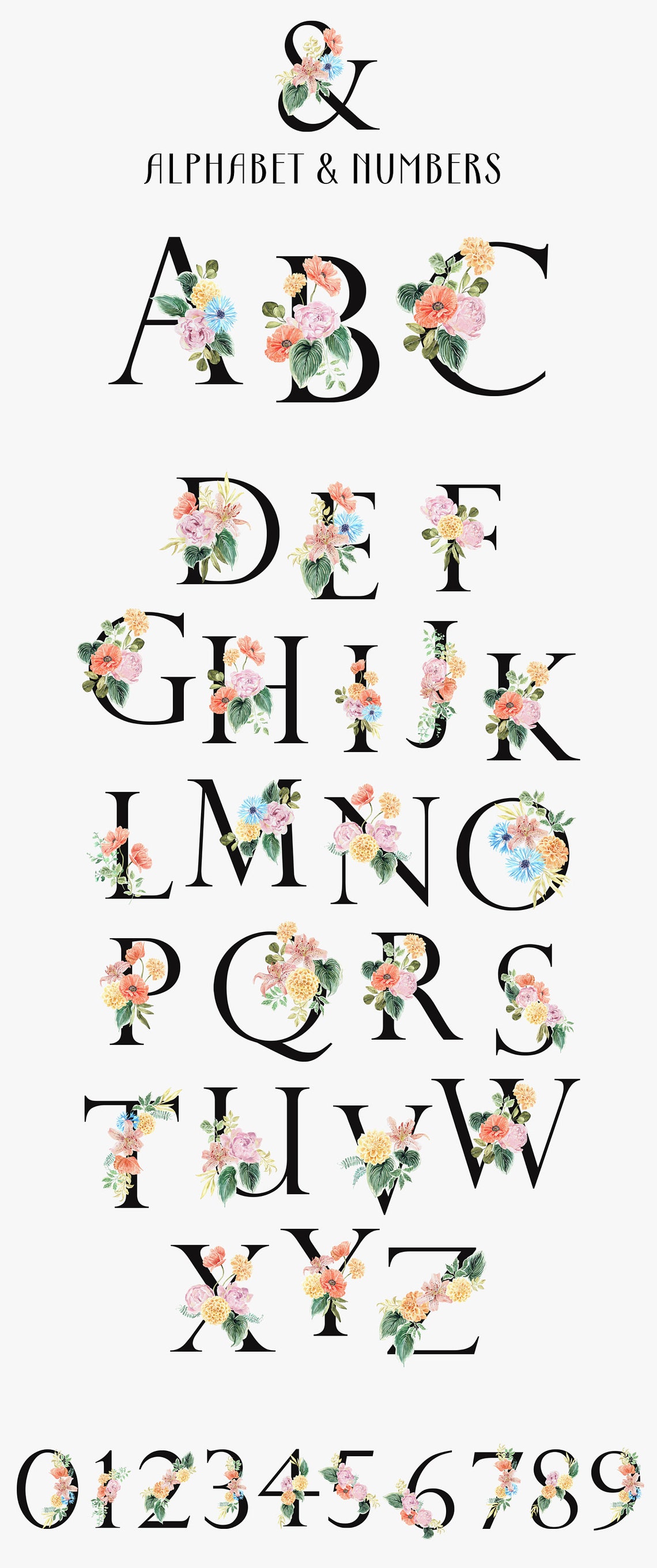 SUMMER Essentials Alphabet Pastel Floral Watercolor Letters & | Etsy