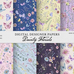 Watercolor Dainty Wildflower Digital Papers Clipart, Delicate ...