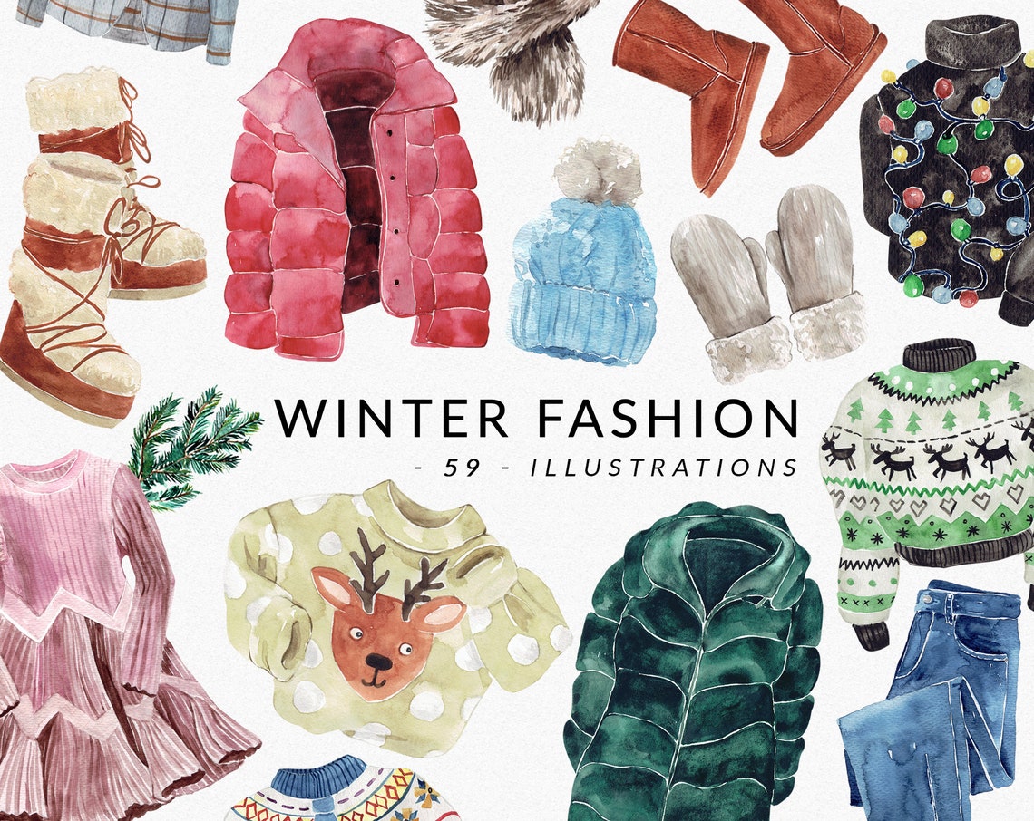 WINTER Fashion Watercolor Outfits Collection for Blog - Etsy