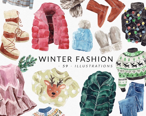 WINTER Fashion Watercolor Outfits Collection for Blog - Etsy