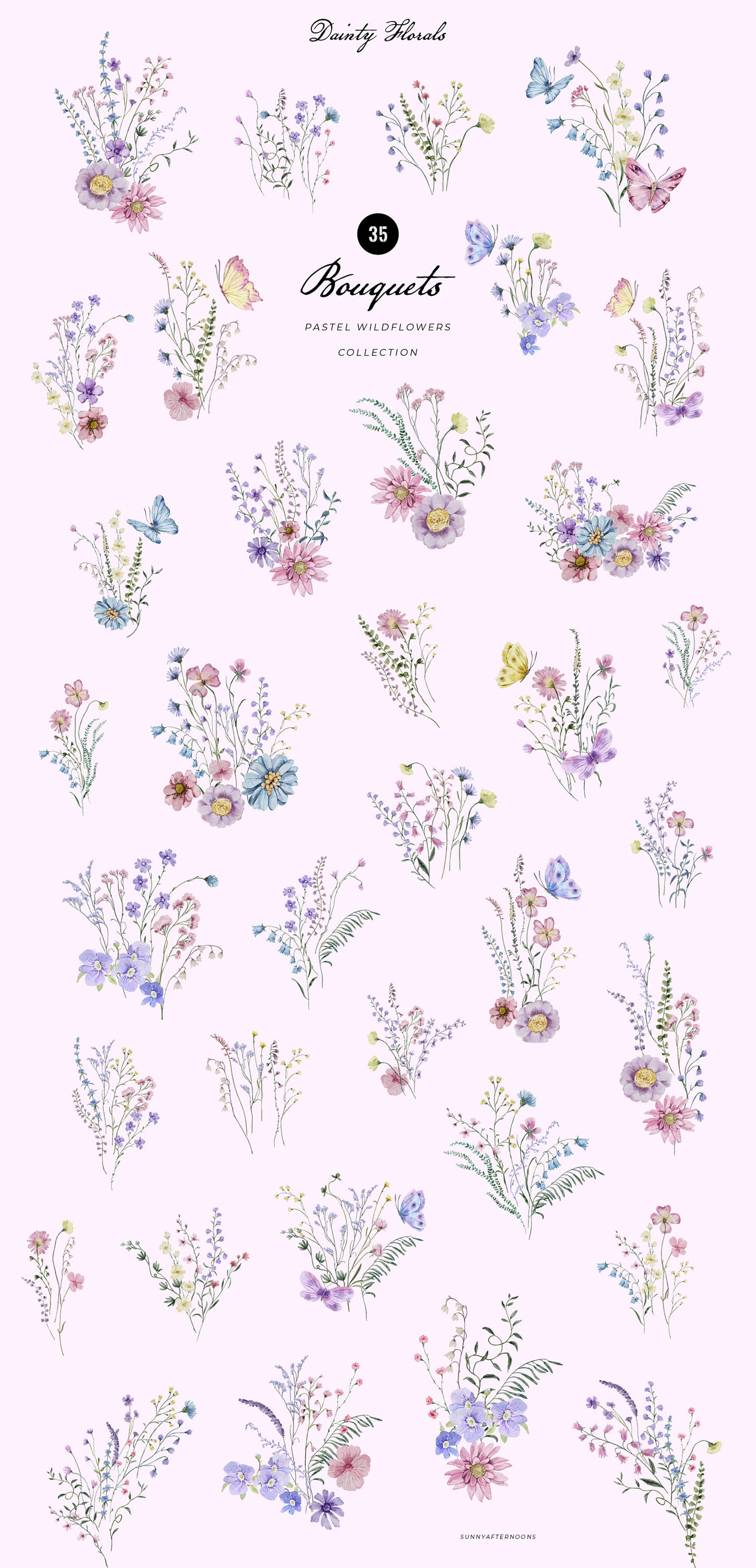 Watercolor Dainty Florals Wildflower Floral Clipart, Delicate ...