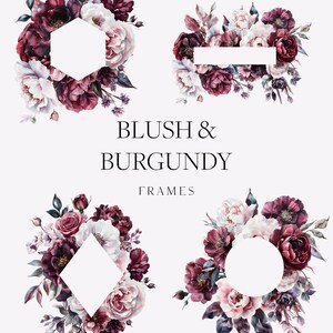 Watercolor Burgundy and Blush Flowers Clipart - Blush & Burgundy Floral ...