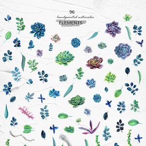 Succulents SET Floral Watercolor Clipart, Silver Alphabet and Digital ...