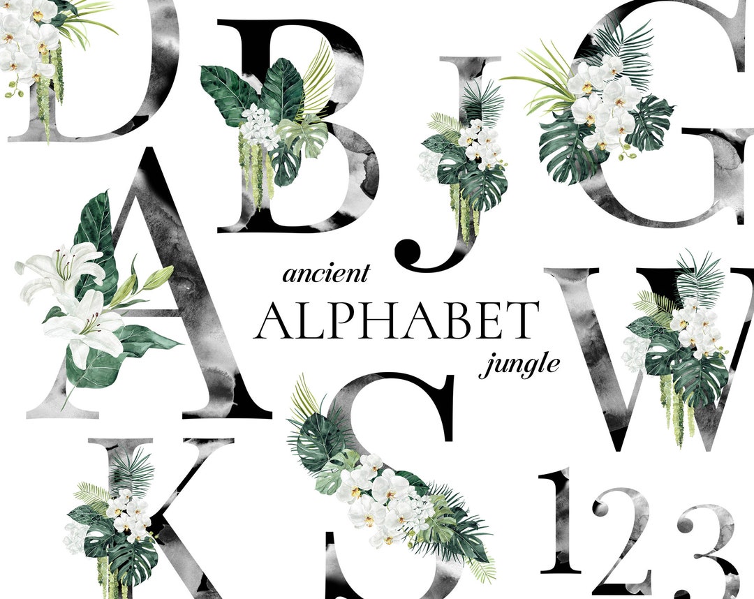 Watercolor Tropical Alphabet Exotic Clipart Tropical Wedding Invite ...