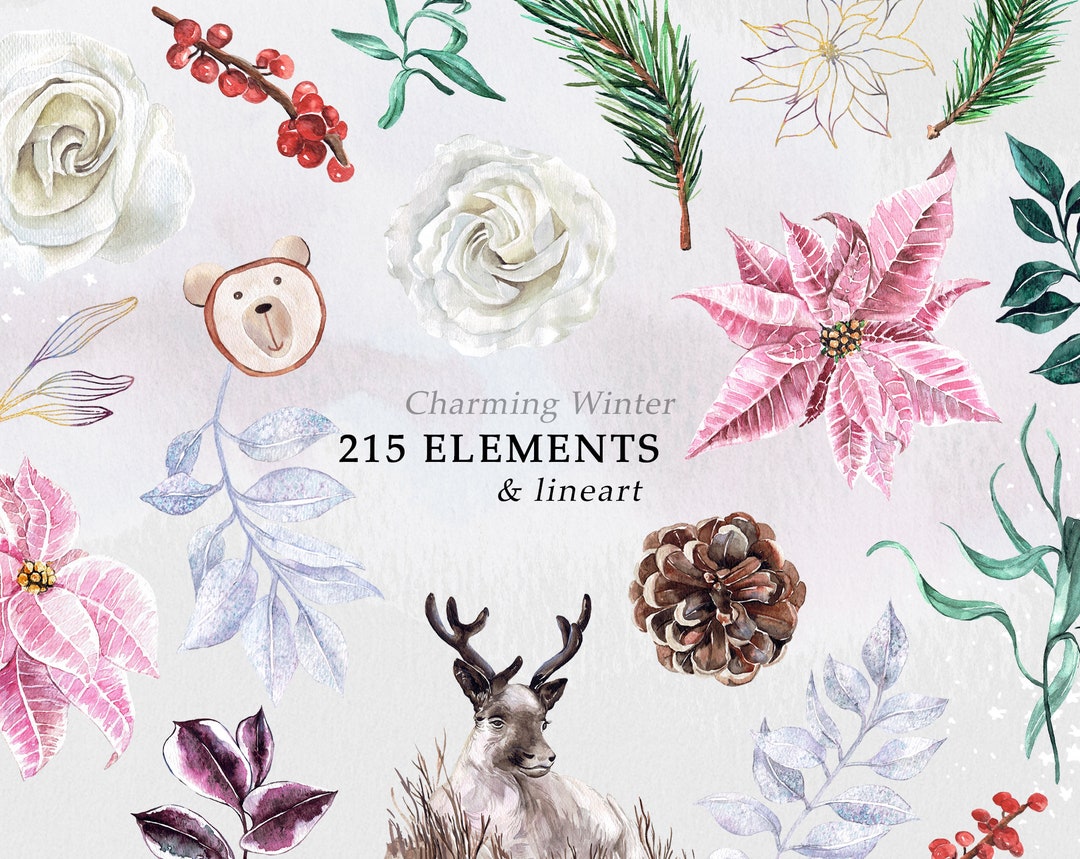 Charming Winter Separated Elements Christmas Clipart, Magic Wintery ...