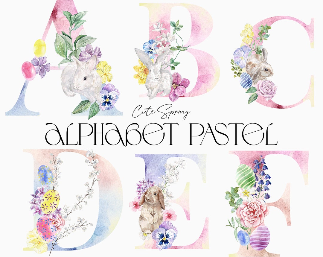 Cute Spring Watercolor Alphabet Pastel Flowers Pansies, Tulips, Easter ...