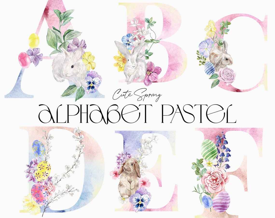 Cute Spring Watercolor Alphabet Pastel Flowers Pansies - Etsy