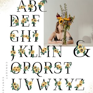 Concept: Sunflower Watercolor Alphabet Clipart, Sunflower Wedding ...