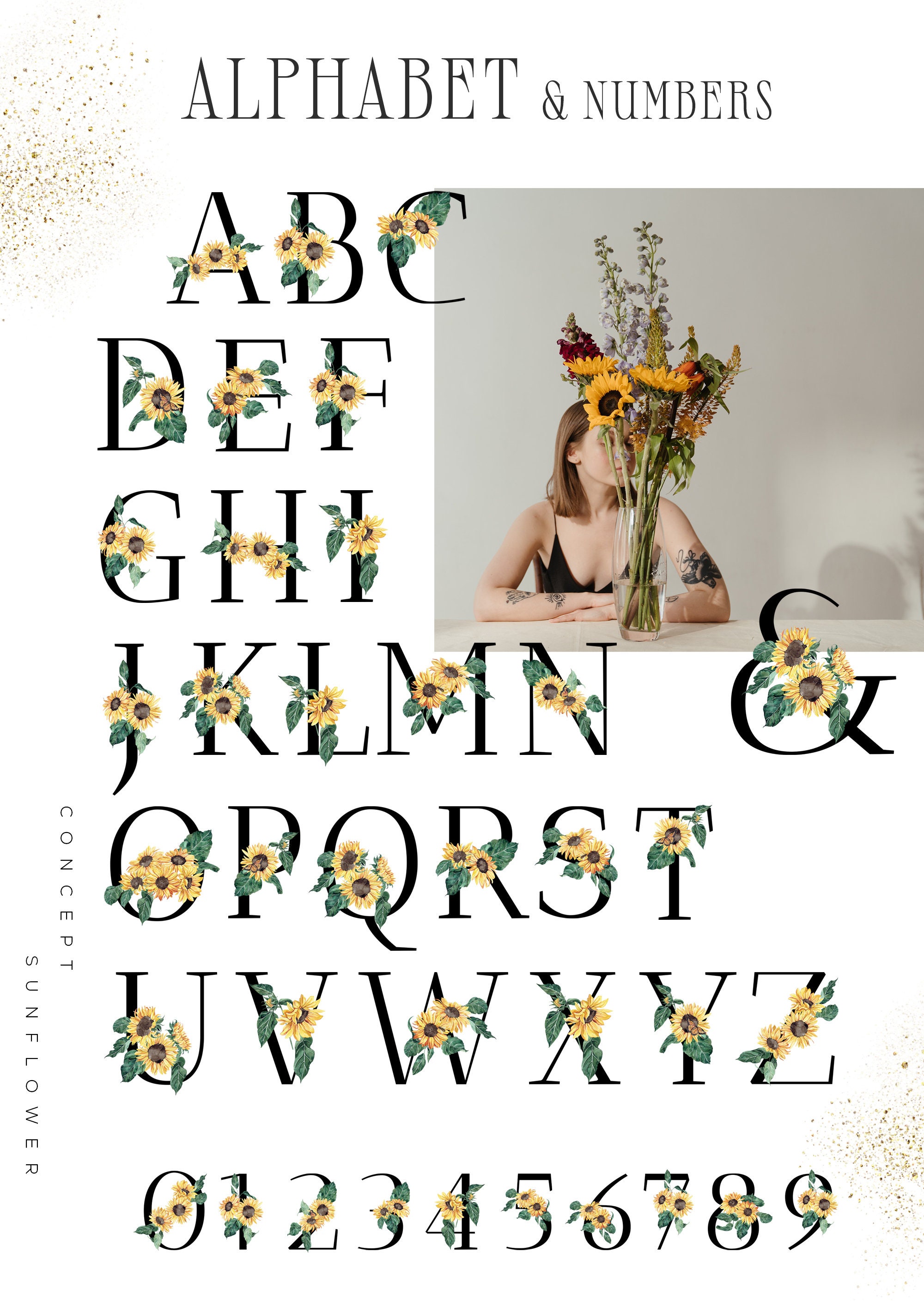 Concept: Sunflower Watercolor Alphabet Clipart, Sunflower Wedding ...