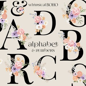 Whimsical Boho Alphabet Watercolor Pastel Floral Clipart - Etsy