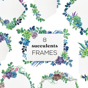Succulents Watercolor Frames Clipart, Floral Watercolor Succulent Frame ...