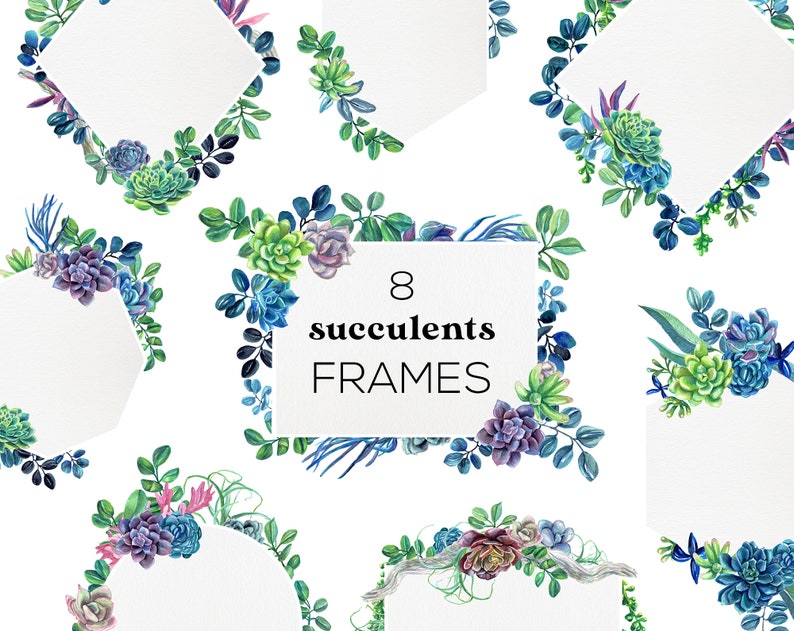 Succulents Watercolor Frames Clipart Floral Watercolor - Etsy