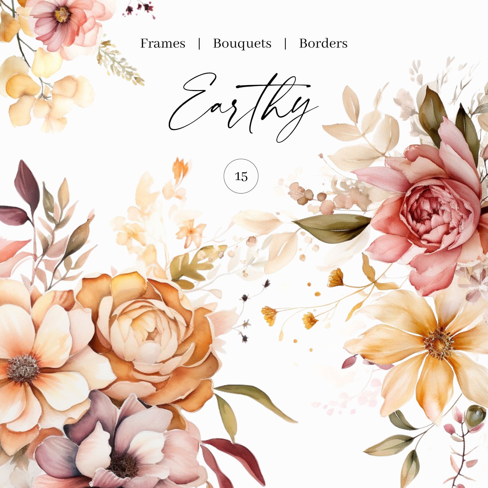 Watercolor Flowers Clipart - Earthy Floral Clipart Png - Neutral ...