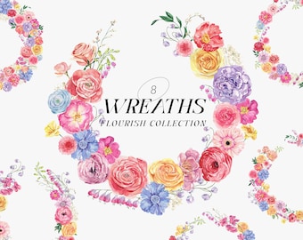 FLOURISH Watercolor Floral Alphabet Clipart, Bright Flowers Letters ...