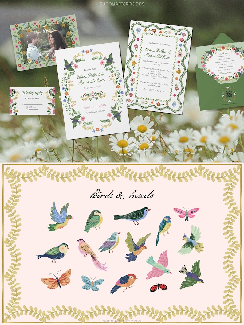 Folk Art Clipart, Whimsy Folklore Frames PNG, Quirky Botanic Folkart ...