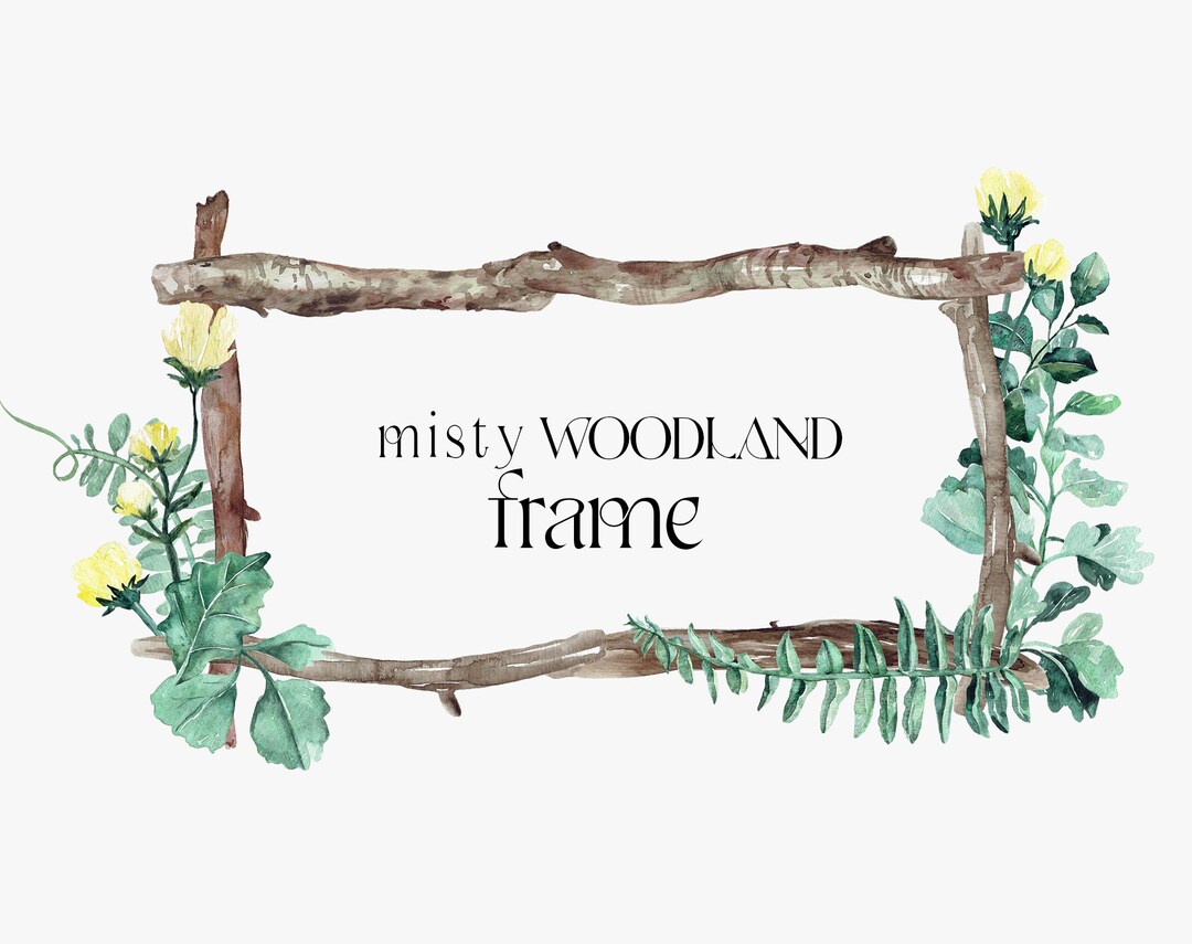 Watercolor Forest Frame, Misty Woodland, Watercolor Wooden Frame ...