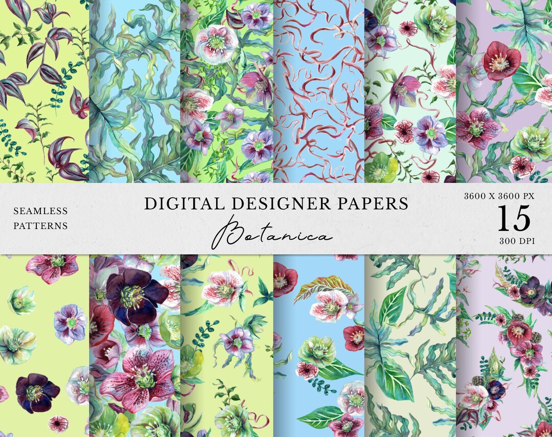Botanica Watercolor Digital Papers, Floral Seamless Pattern for Fabric ...