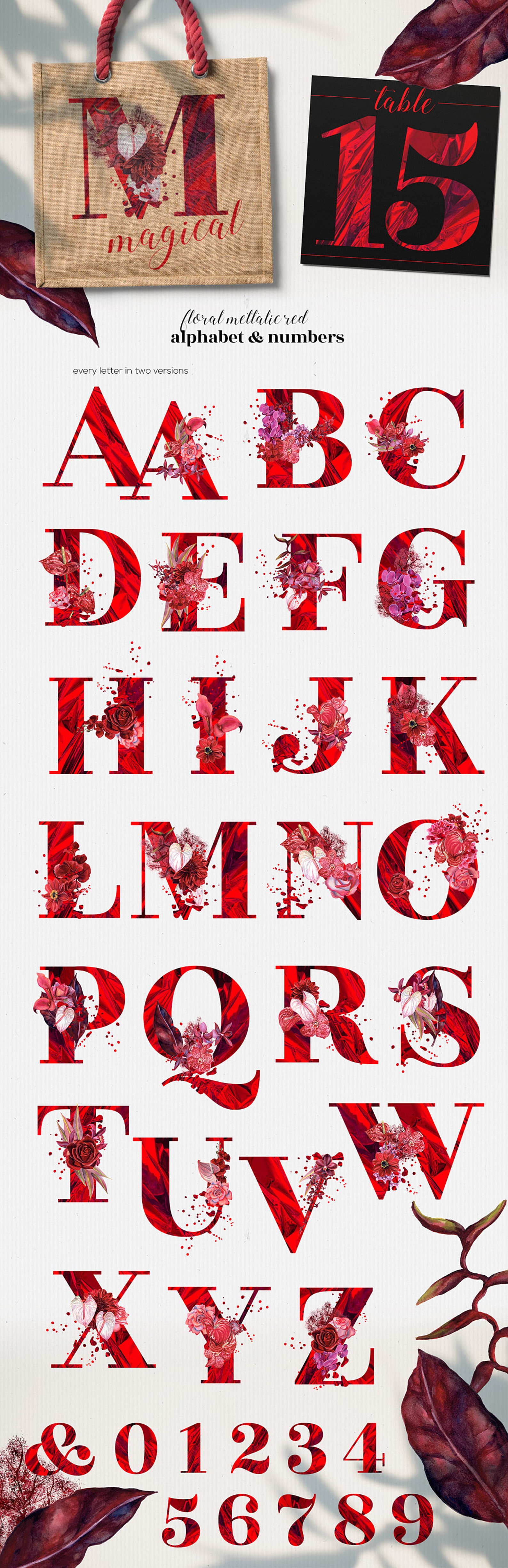 Crimson Watercolor Alphabet Clipart floral watercolor | Etsy