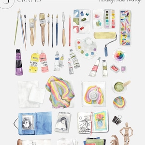Watercolor Digital Painting Clipart, Art Supplies Pack, Artist Fun ...