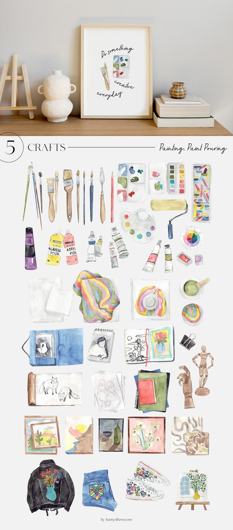 Watercolor Digital Painting Clipart Art Supplies Pack Artist | Etsy