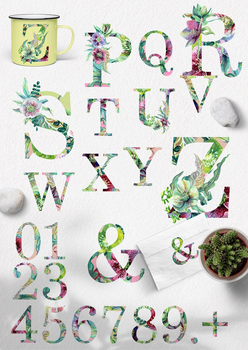 Botanica Watercolor Alphabet Clipart Floral Watercolor - Etsy
