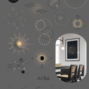Ancient Cosmos, Vintage Astronomy, Gold Moon Phases,sun Clipart,zodiac ...