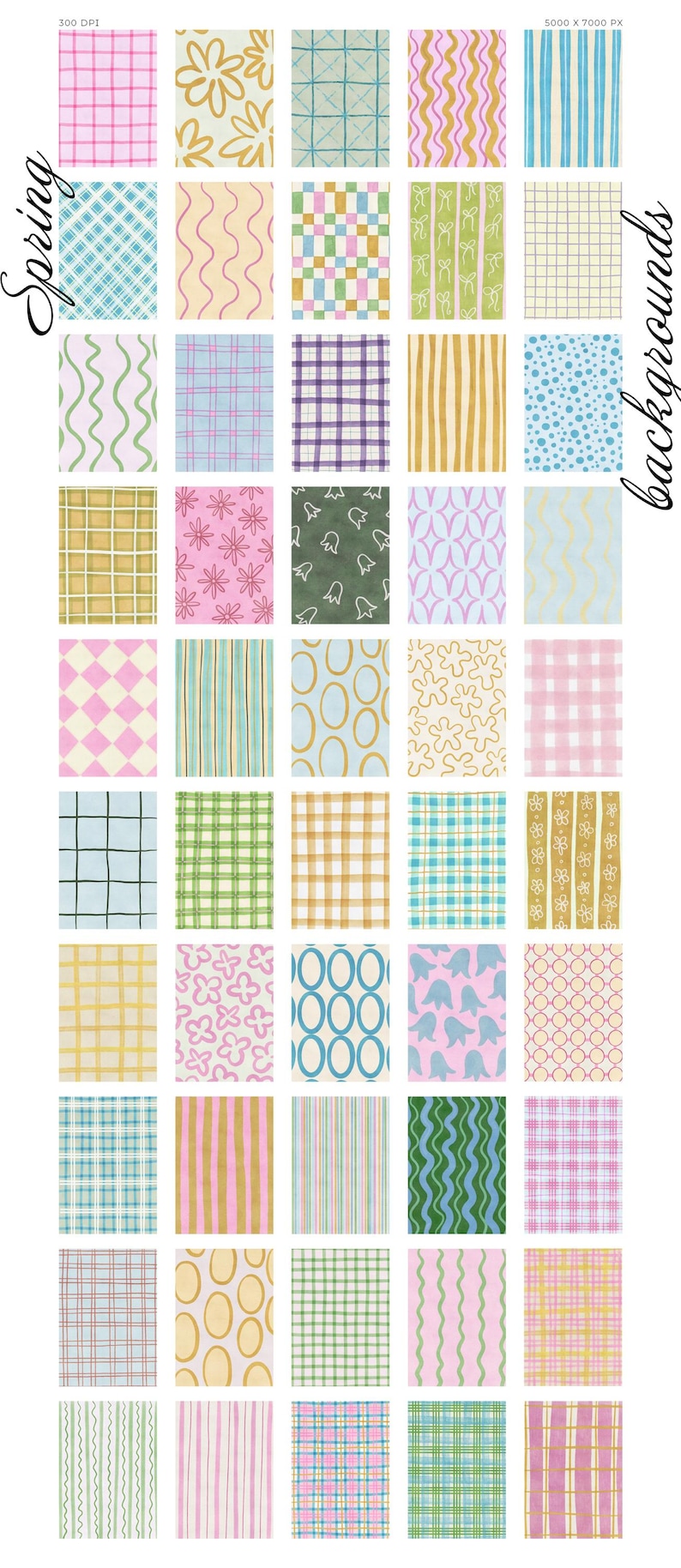 Playful Spring Backgrounds Clipart, Hand-drawn Plaid Textures ...