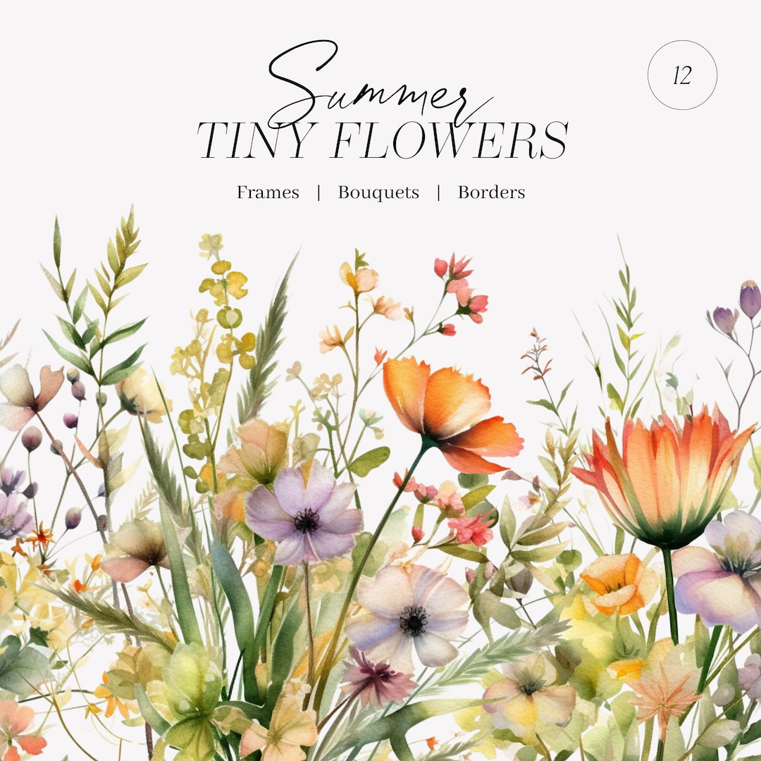 Watercolor Floral Clipart - Vivid Tiny Meadow Flowers - Watercolor ...