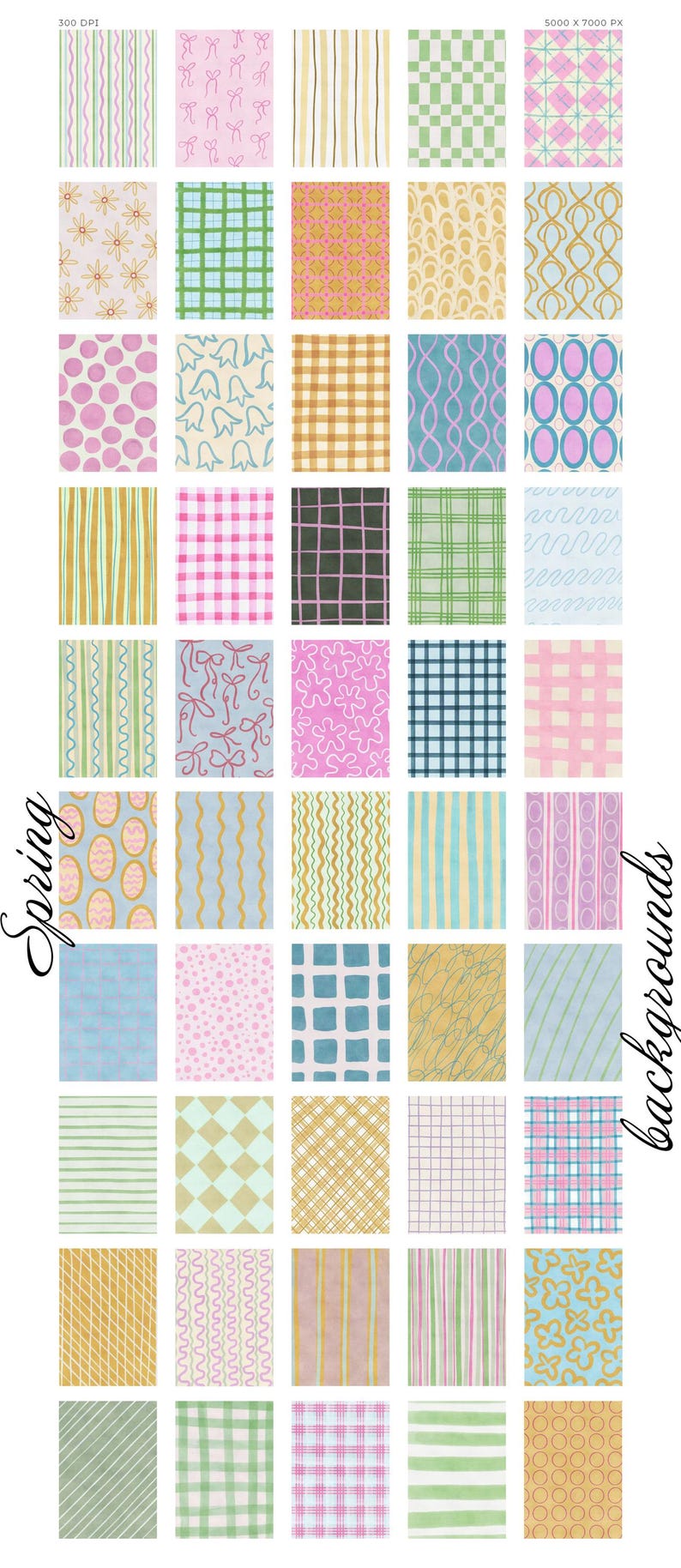 Playful Spring Backgrounds Clipart, Hand-drawn Plaid Textures ...