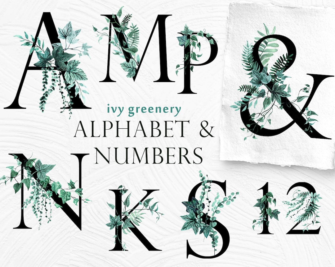 Ivy Greenery Letters and Numbers - Watercolor Clipart, Ivy Leaves ...