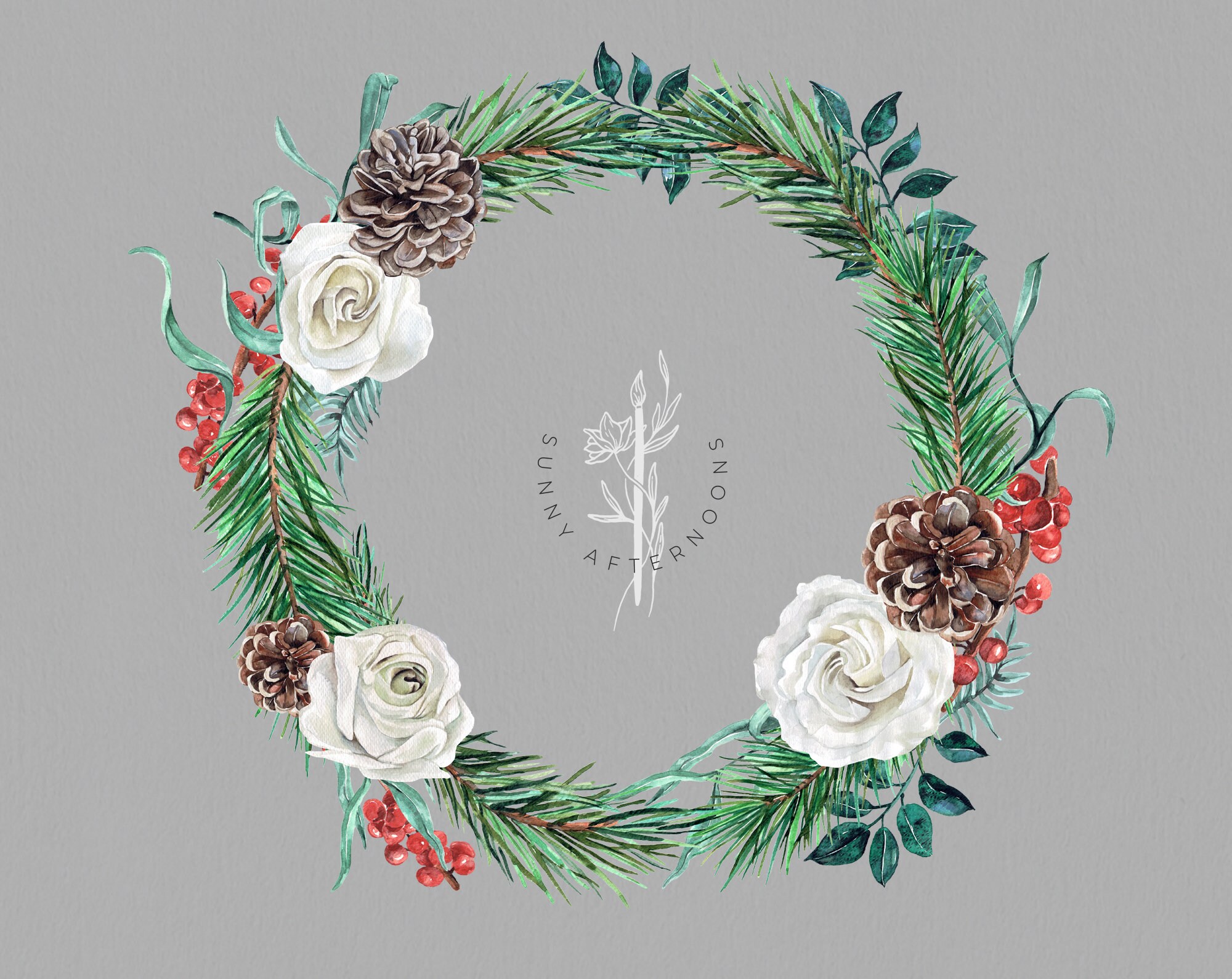 Charming Winter Wreath Christmas Clipart, Wintery Frame, Holidays ...
