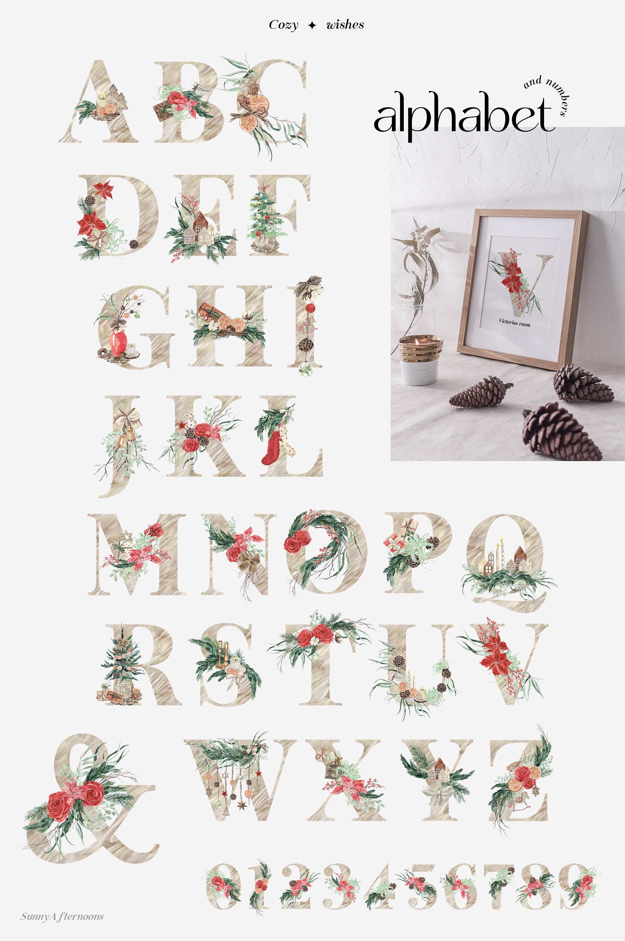 Watercolor Christmas Alphabet Holidays Letters and Numbers - Etsy