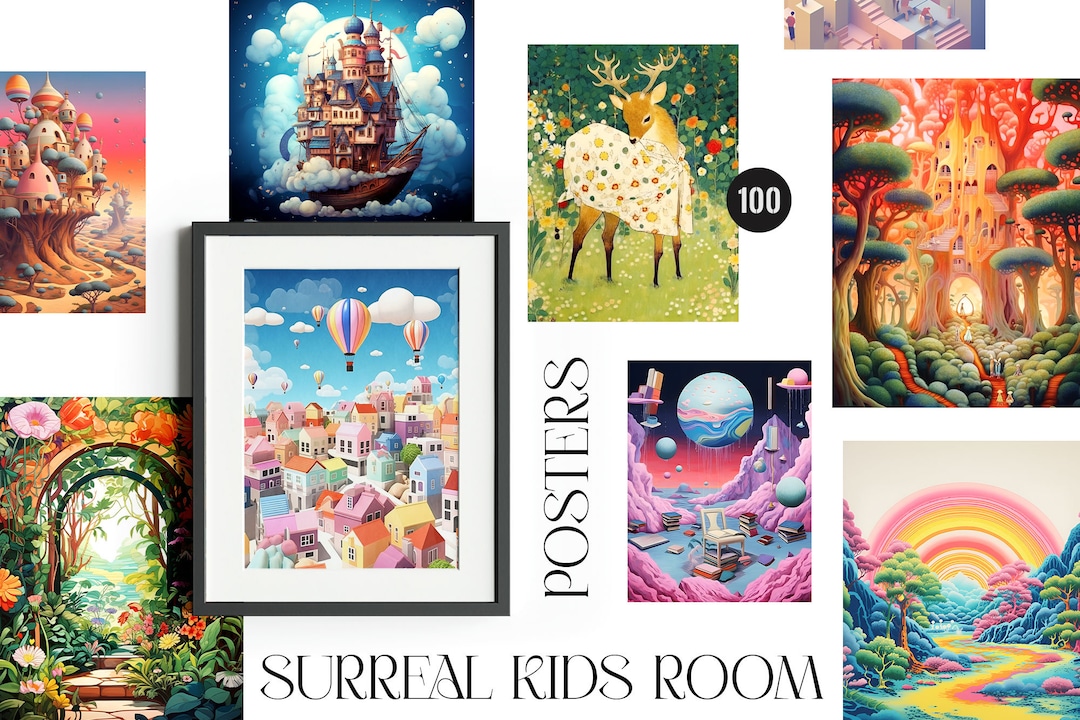 Surreal Posters Kids Room Gallery, Surrealism Poster Bundle, Fantasy ...
