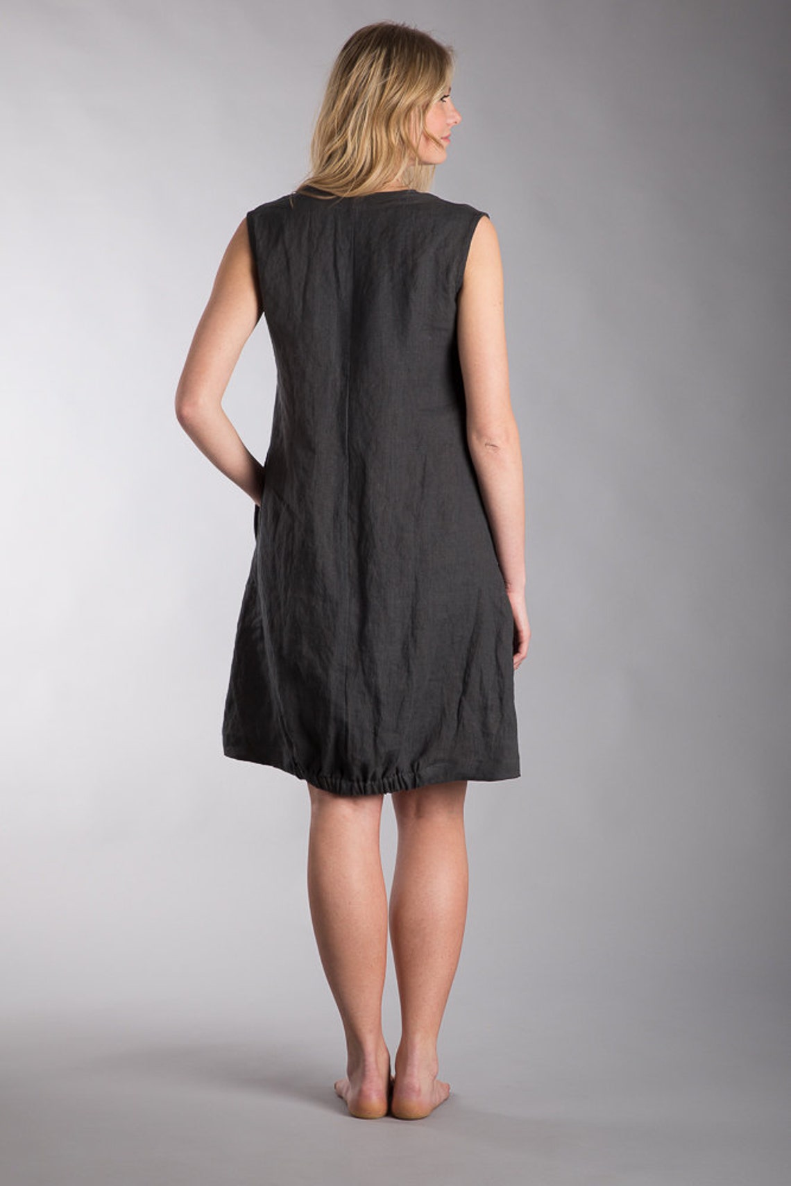 Linen Overalls Dress Linen Smock / Charcoal Gray Linen Summer Dress ...