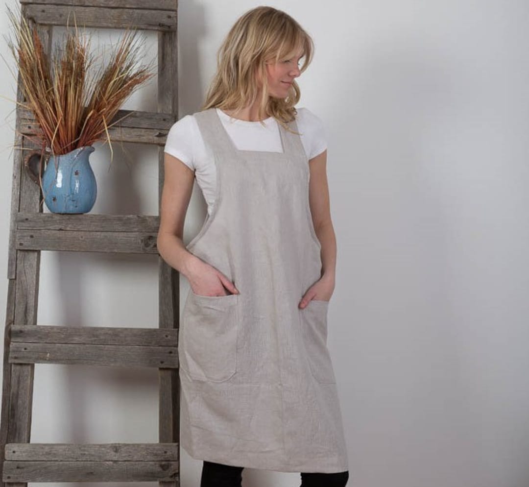 Japanese Apron Washed Linen Summer Pinafore Artist Smock Apron ...