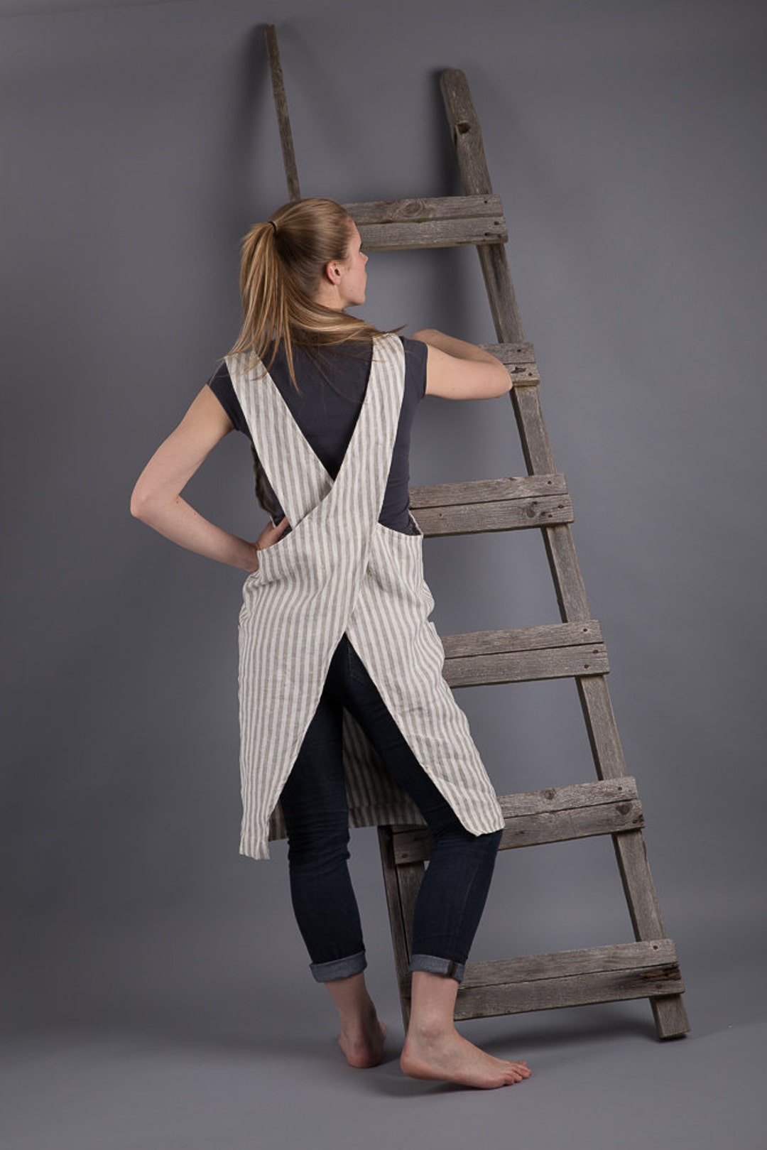 Japanese Apron Linen Artisan Cross Over Apron / Linen Artist Smock ...