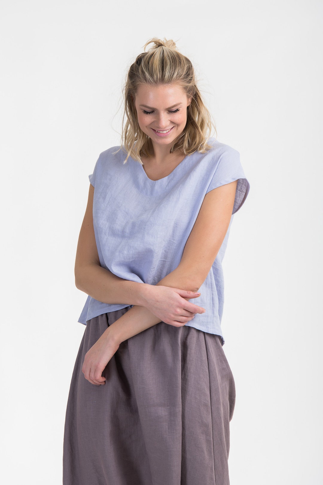 Linen Crop Top Loose Linen Box Top Oversized Linen Blouse Linen ...
