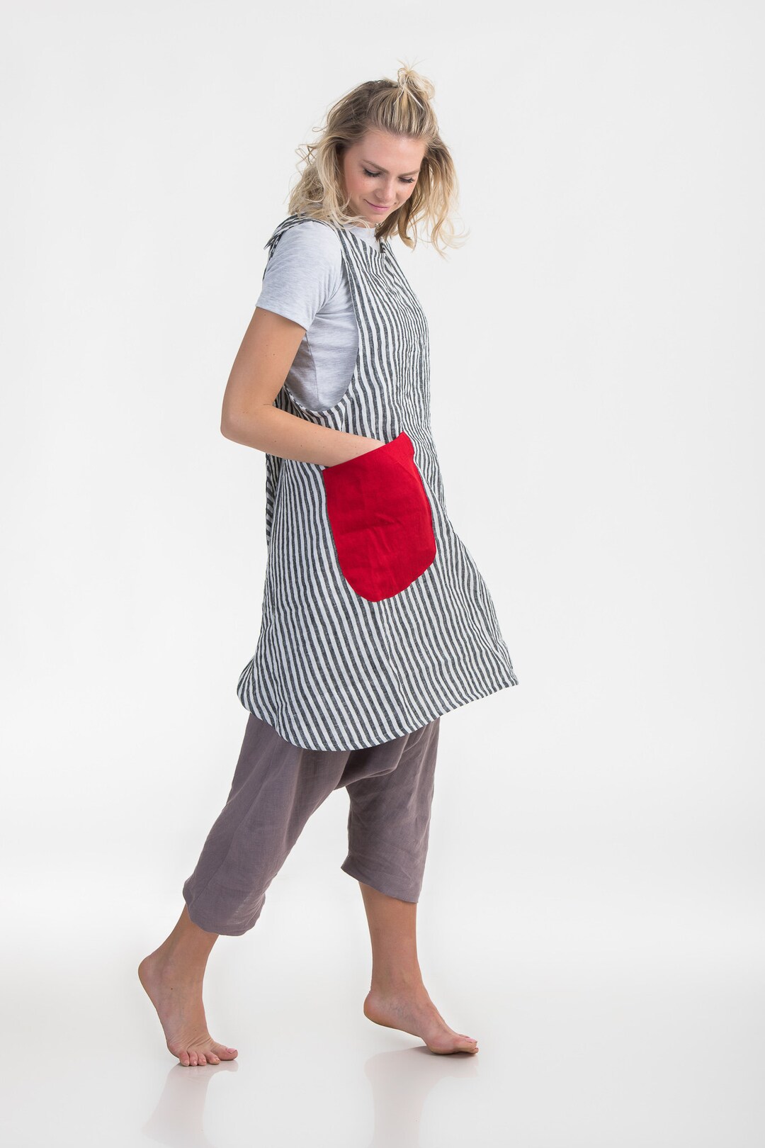 Japanese Apron Linen Aprons Linen Smock Washed Linen Summer Pinafore ...