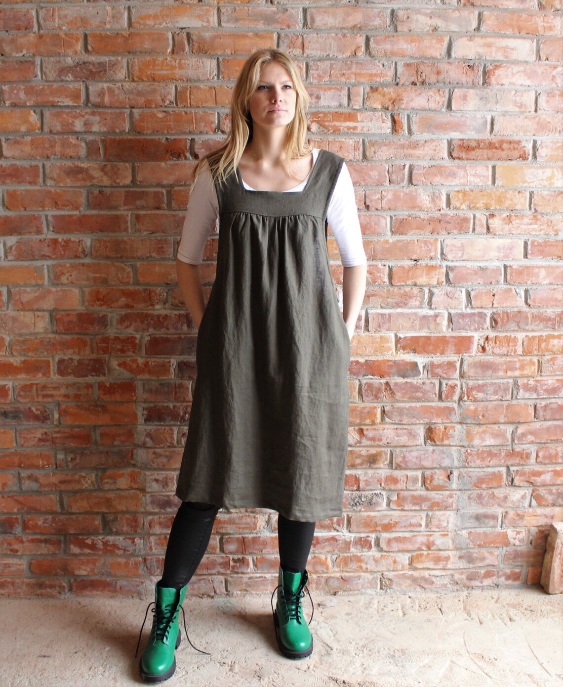Linen Overalls Prewashed Linen Smock Khaki Summer Pinafore Brown Artist ...