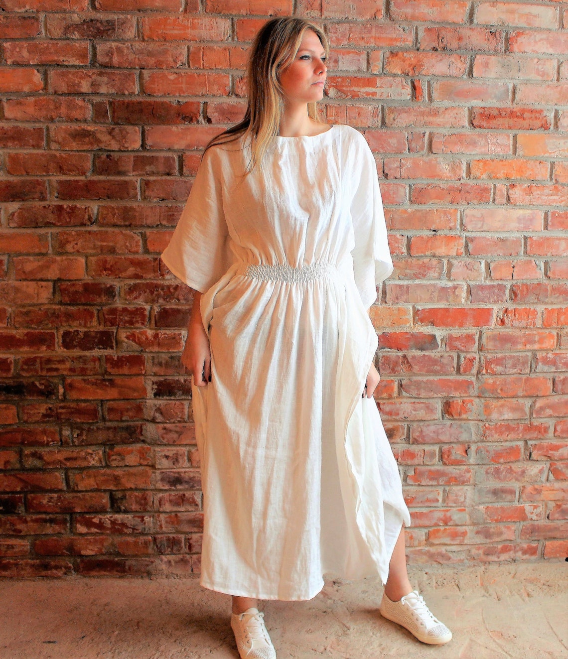 Linen Djellaba Linen Kaftan Loose Dress Long Poncho Beach Cover up ...