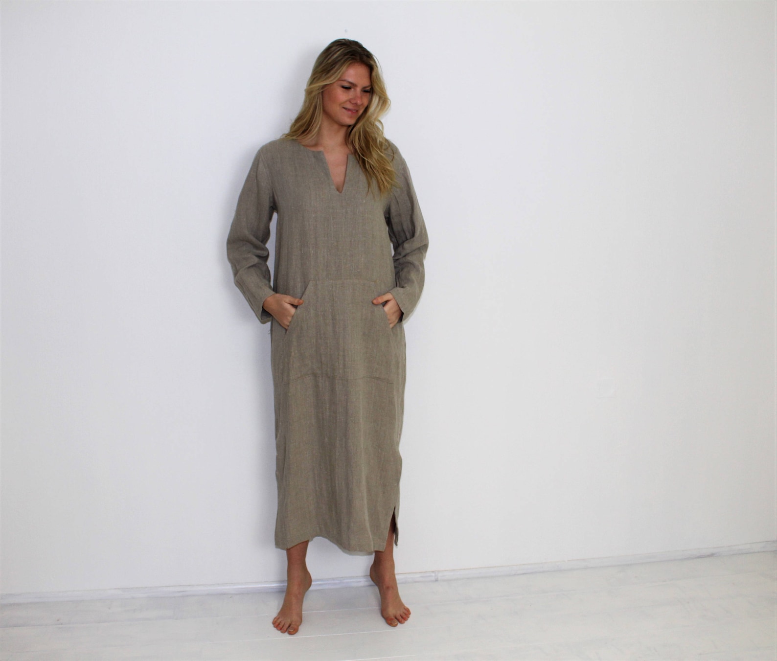 Linen Kaftan Womens Long Linen Robe Washed Linen Caftan Long | Etsy