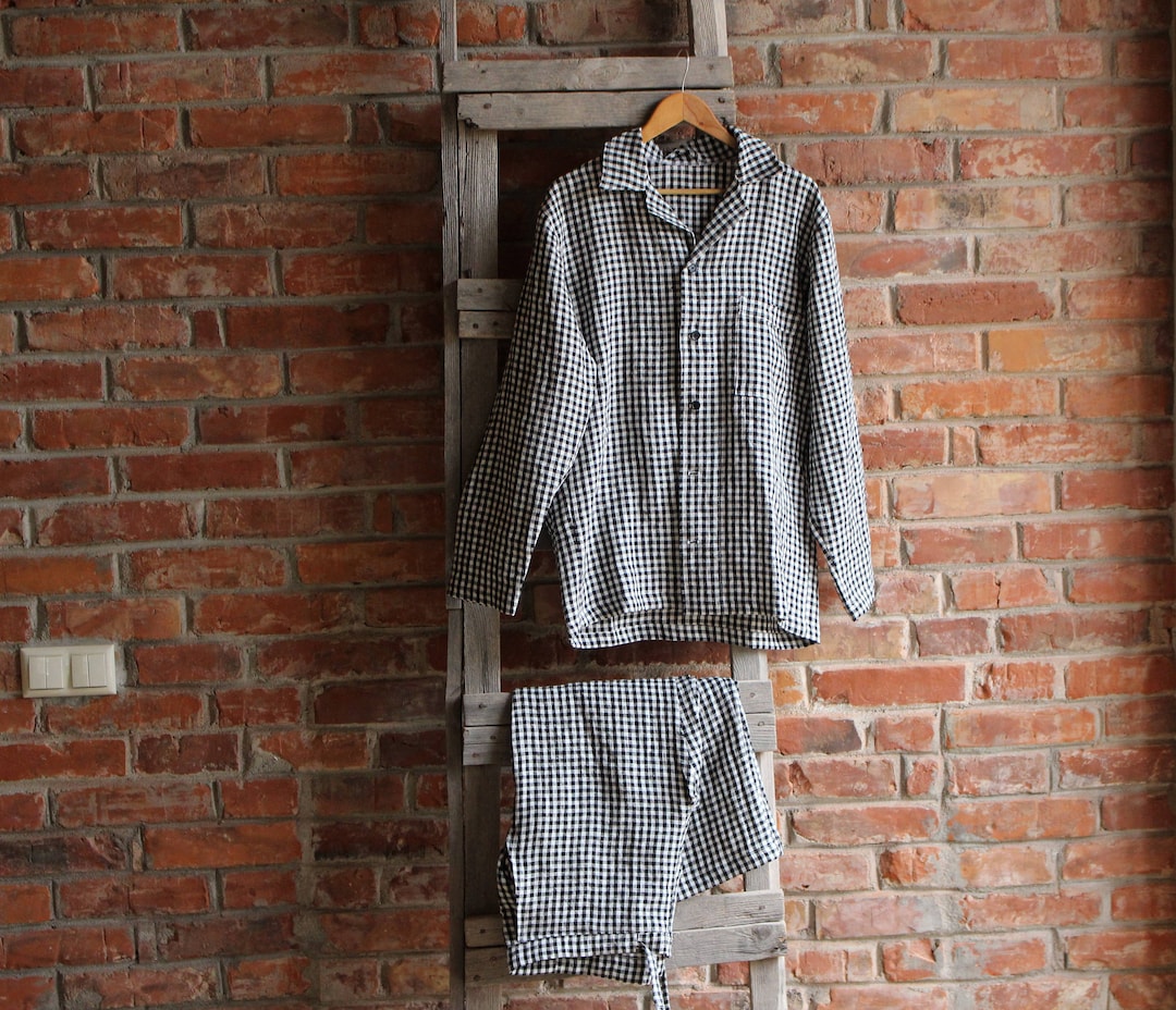 Linen Pyjama Plaid Mens Linen Pajama Linen Sleepwear, Mens Linen Night ...