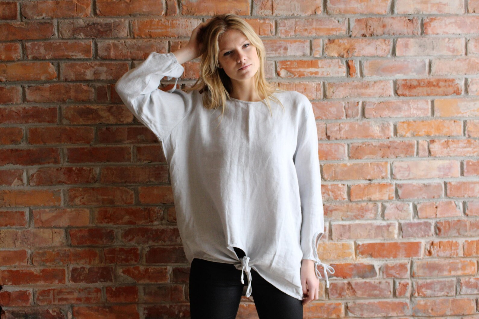 Oversized Tunic, Gray Plus Size Tunic, Tied Linen Tunic Dress, Loose ...