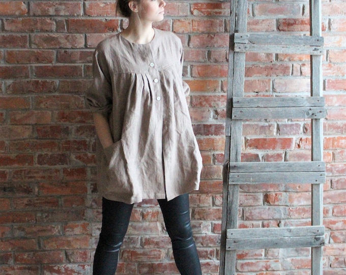 Linen Smock Artist Smock Cappuchino Brown Loose Linen Tunic Oversized ...