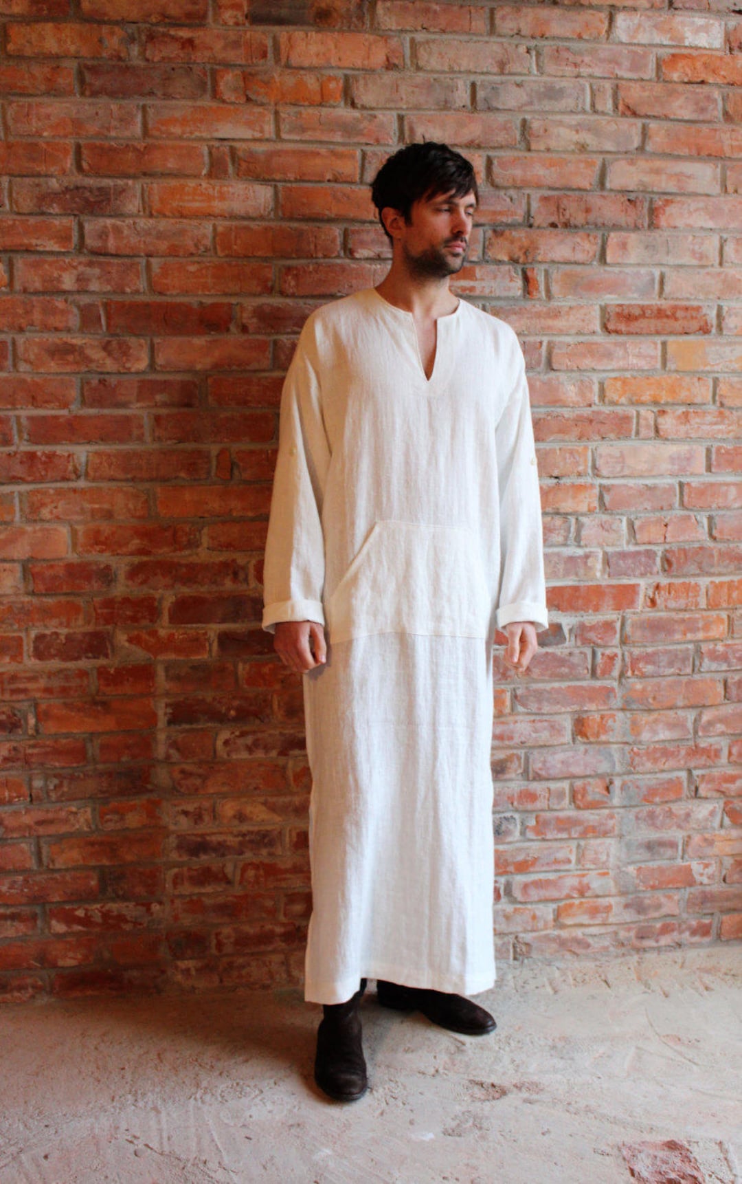 Linen Kaftan White Mens Kaftan Loungewear Long Shirt Homewear Linen ...