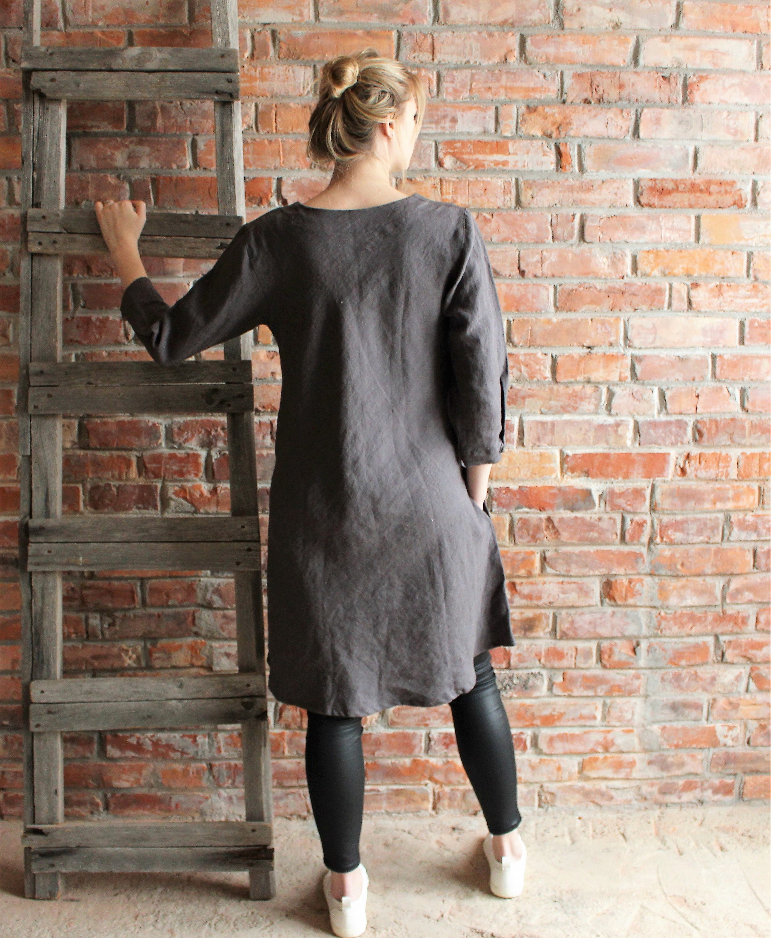 Oversized Tunic,charcoal Gray Plus Size Tunic, Linen Tunic Dress, Loose ...